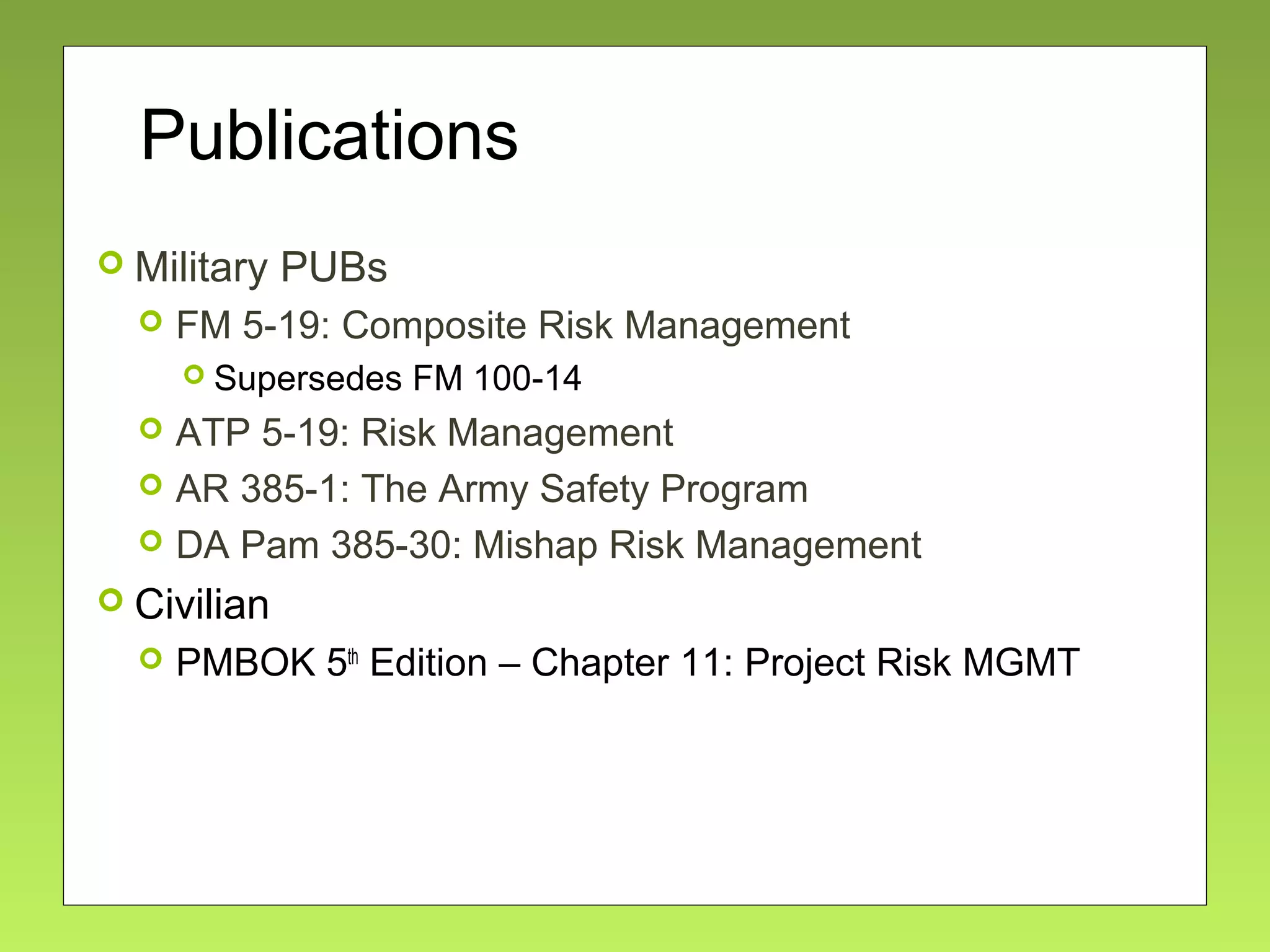 Military + Civilian Best Practices: Risk Management ver 1.1 | PPT
