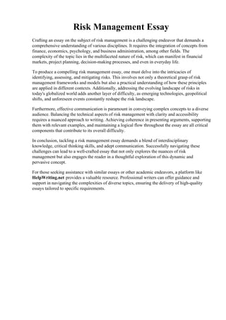 Risk Management Essay. Principles of Risk Management - PHDessay.com