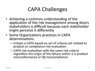 Risk Assessment for CAPA Determoination (decision) | PDF