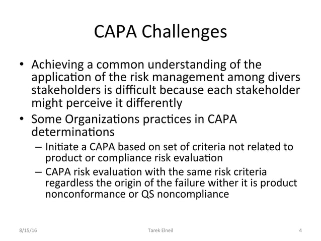 Risk Assessment for CAPA Determoination (decision) | PDF