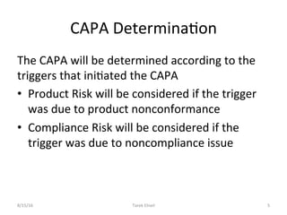Risk Assessment for CAPA Determoination (decision) | PDF