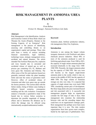 Risk management in ammonia urea plants | PDF