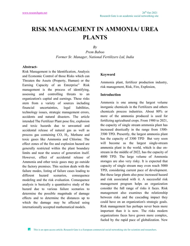 Risk management in ammonia urea plants | PDF | Chemistry | Science
