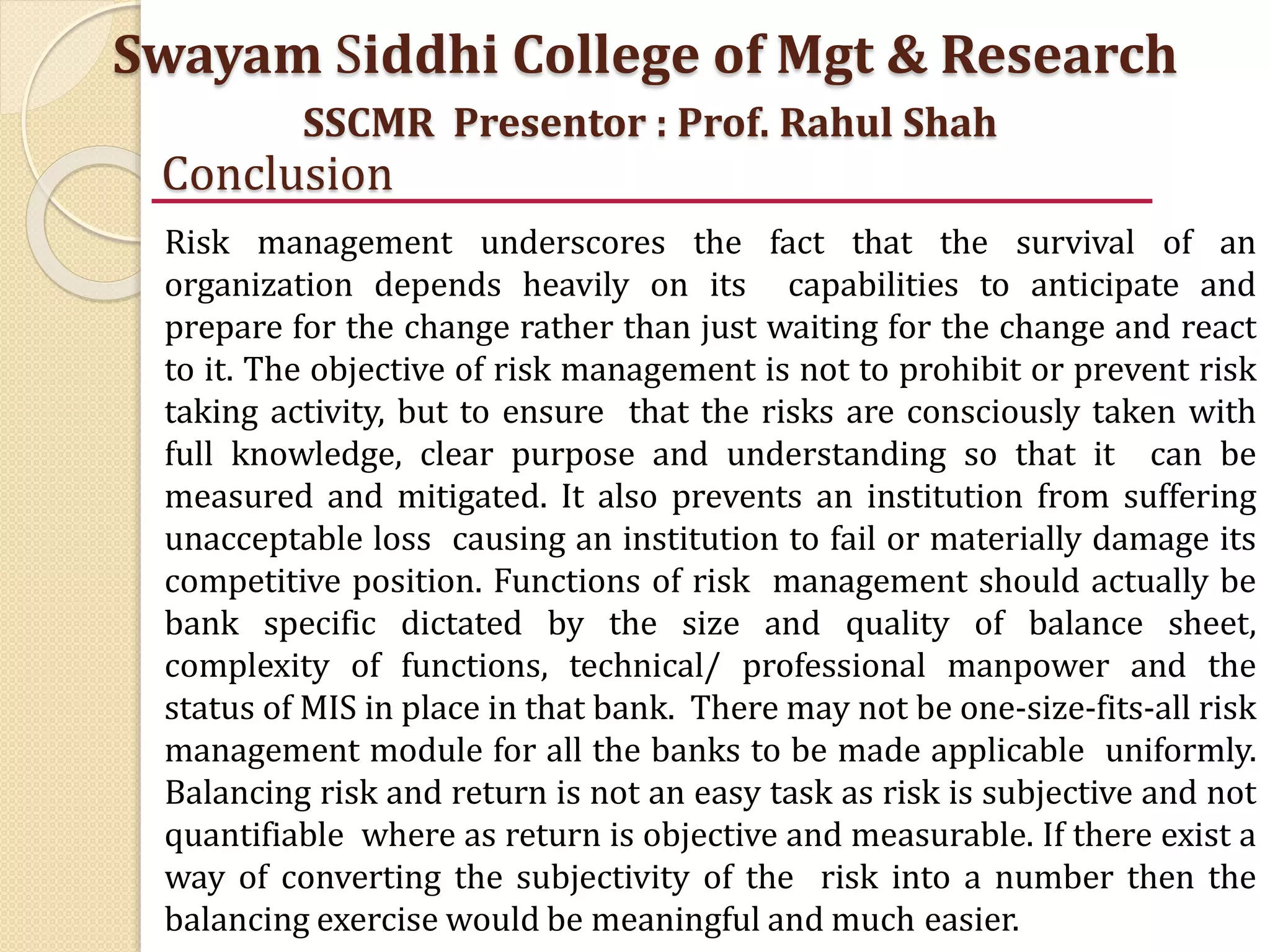 Risk management in banks | PPTX