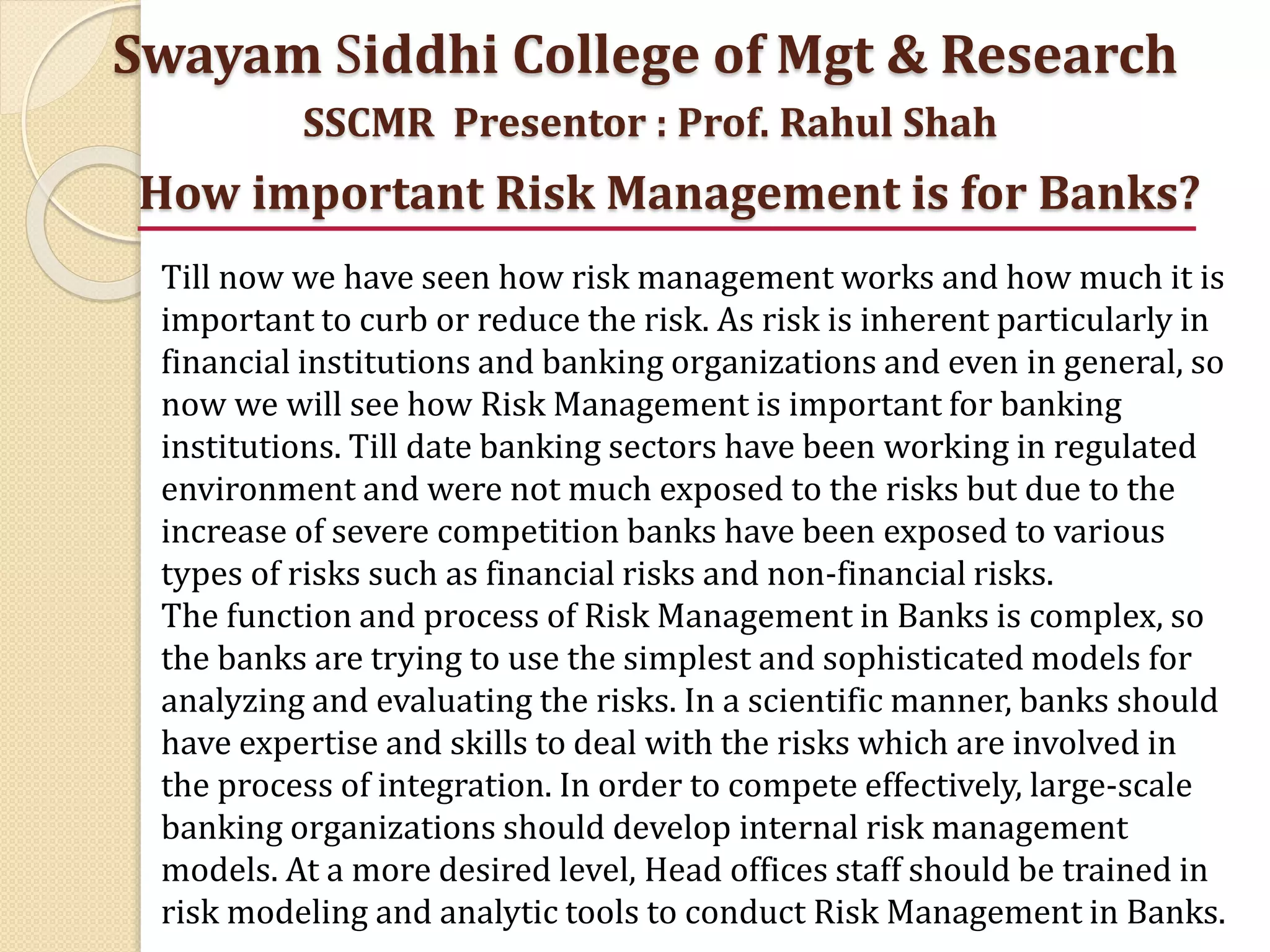 Risk management in banks | PPTX