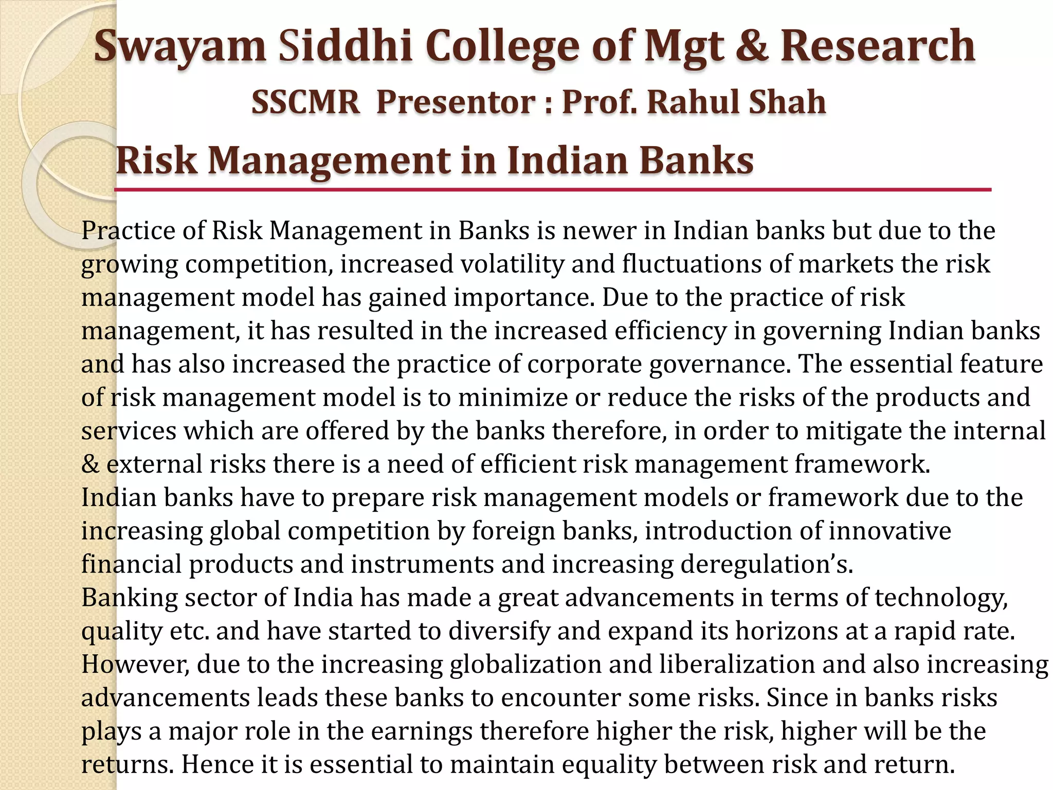 Risk management in banks | PPTX