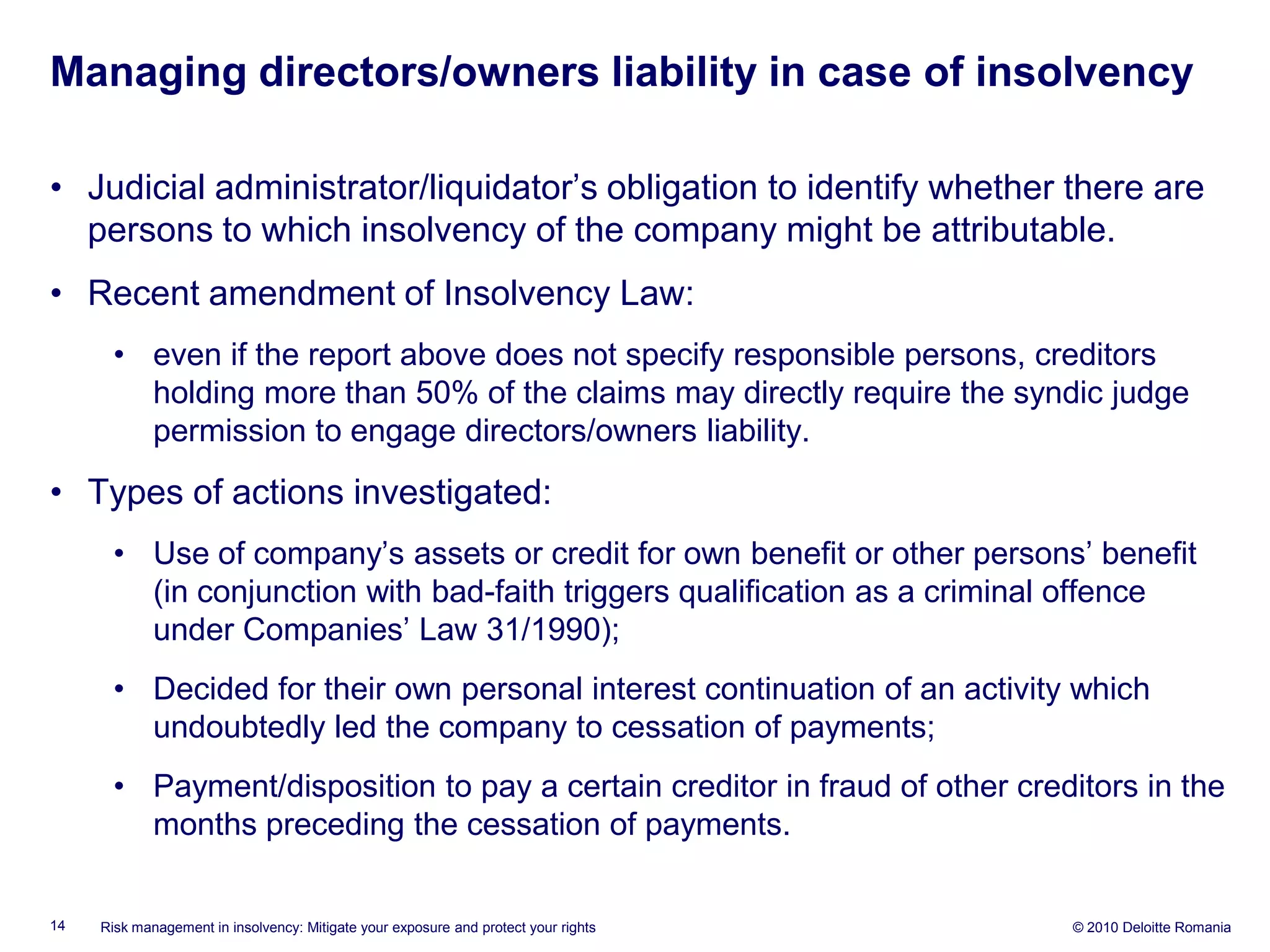 Risk Management In Insolvency | PDF | Bankruptcy | Business Banking ...