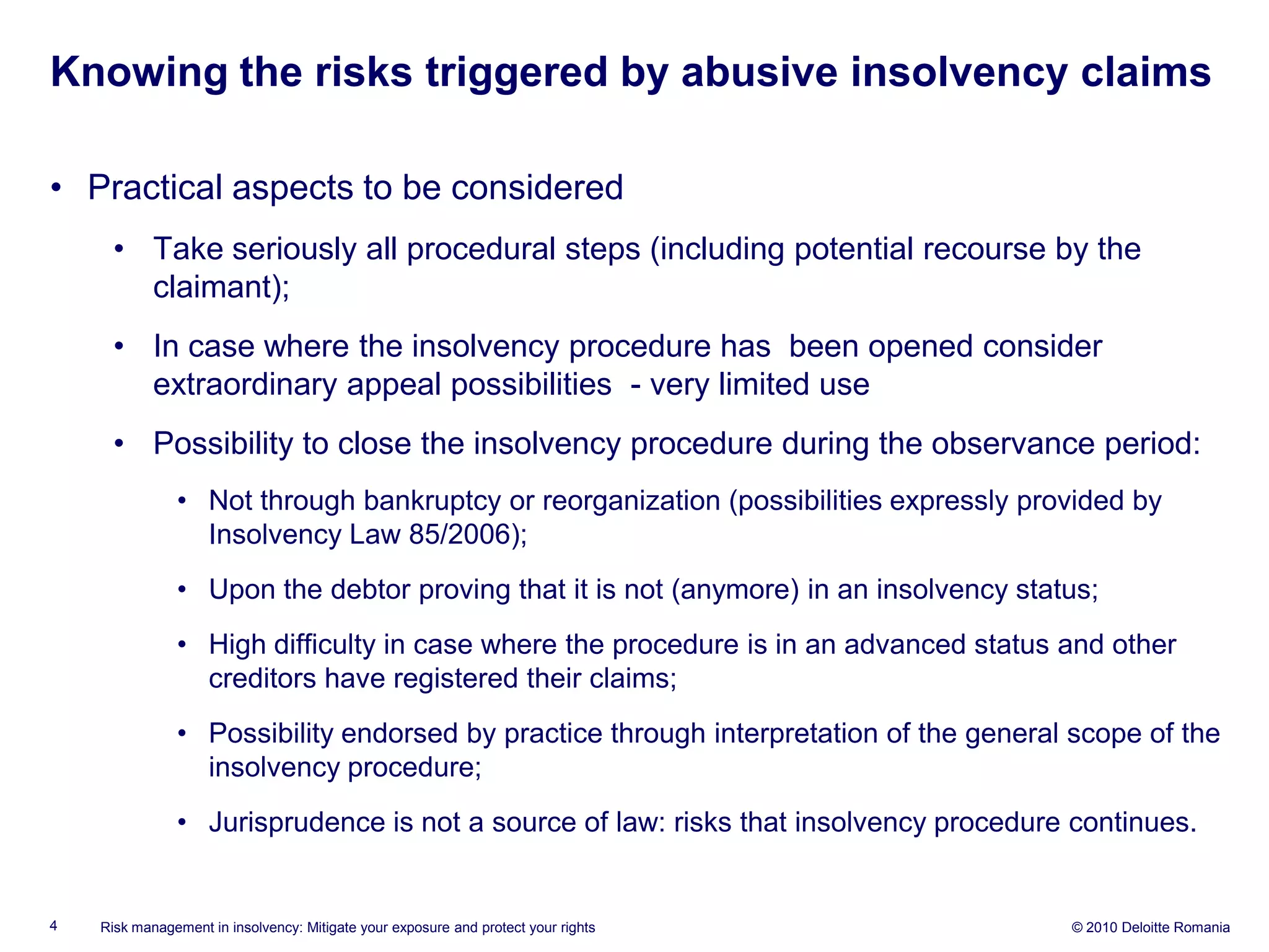 Risk Management In Insolvency | PDF | Bankruptcy | Business Banking ...