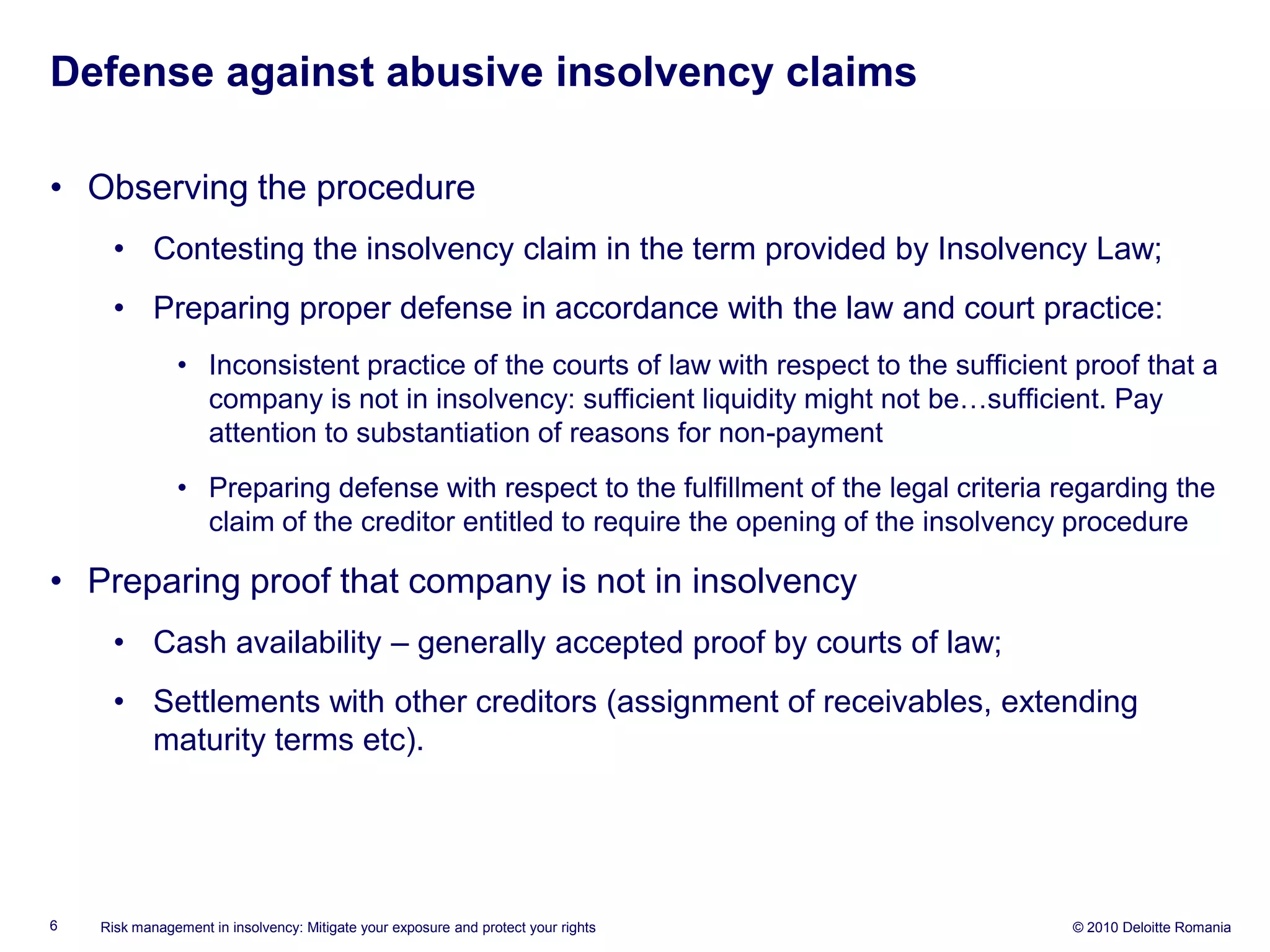 Risk Management In Insolvency | PDF | Bankruptcy | Business Banking & Finance
