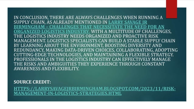 Risk Management in Logistics: Strategies for a Resilient Supply Chain ...