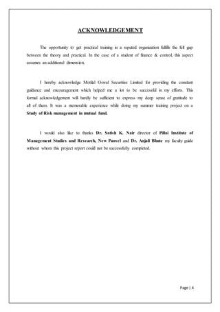 Risk management in mutual fund | DOCX