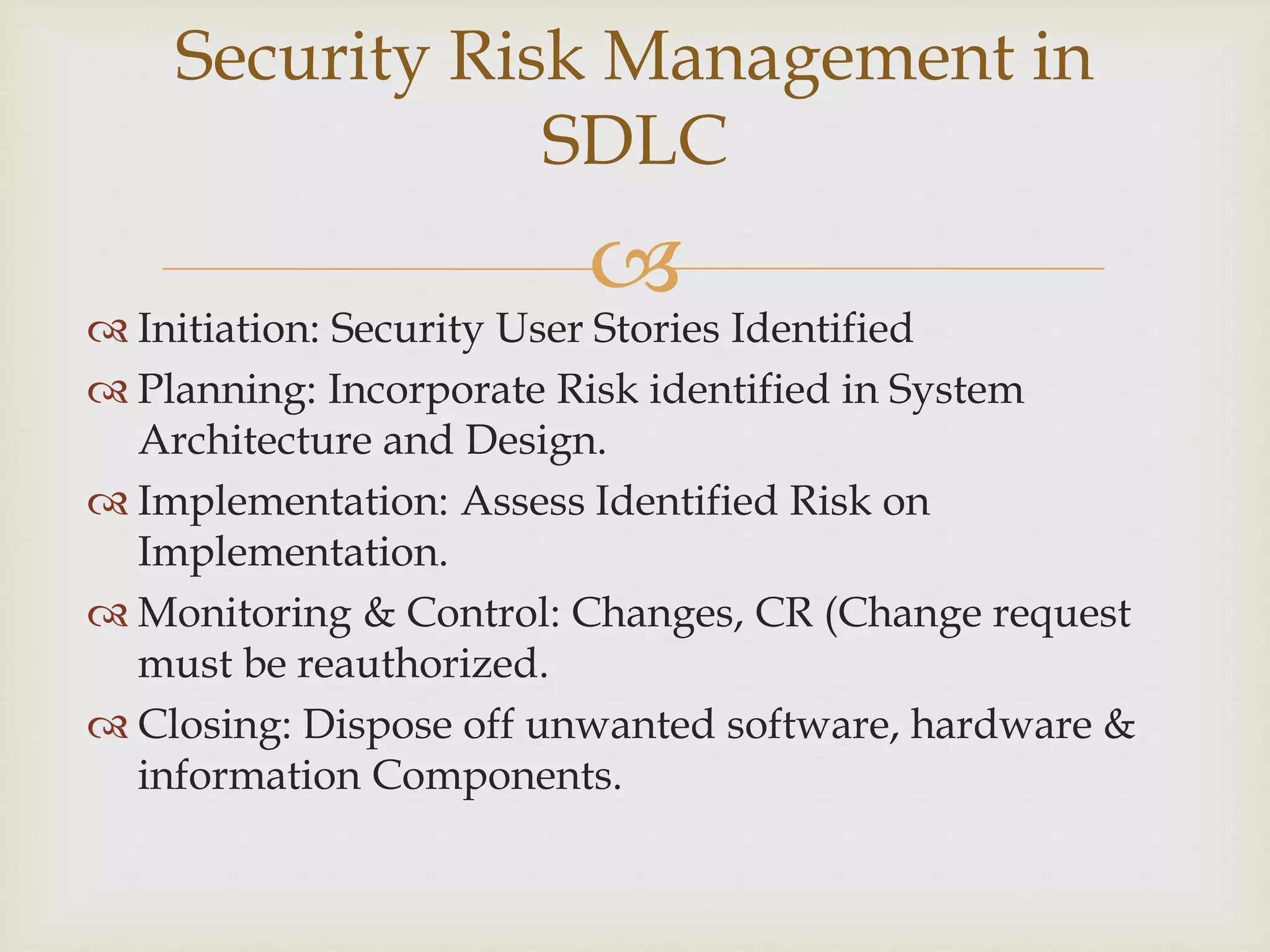 Security and Risk management in SDLC Software development Life cycle | PPTX