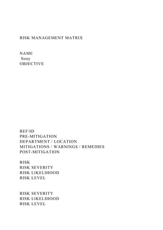 RISK MANAGEMENT MATRIXNAME SonyOBJECTIVE.docx