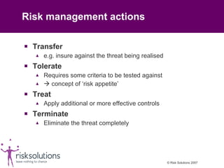 Risk management is not just a part of good management - it is all of it ...