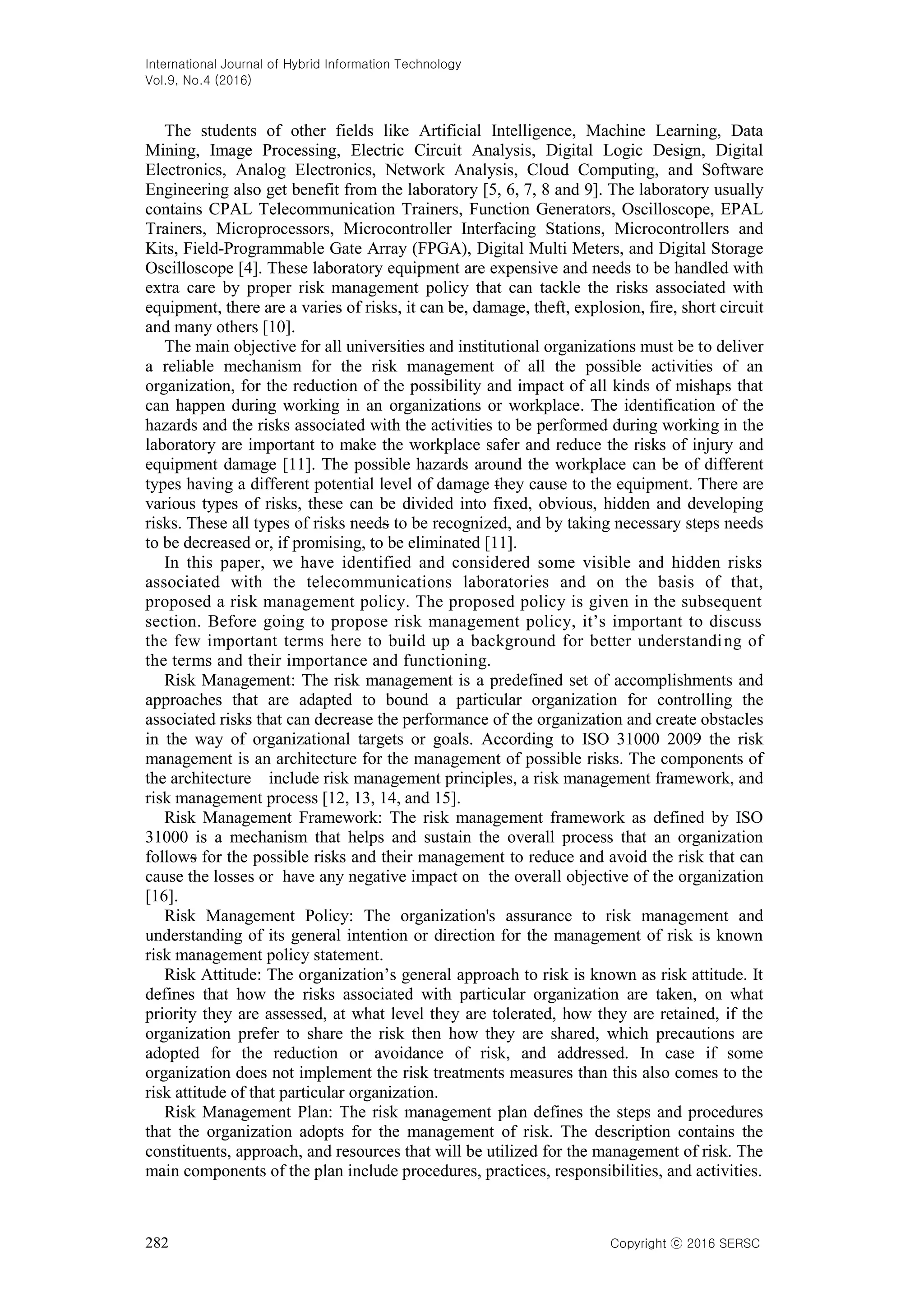 Risk management of telecommunication and engineering laboratory | PDF