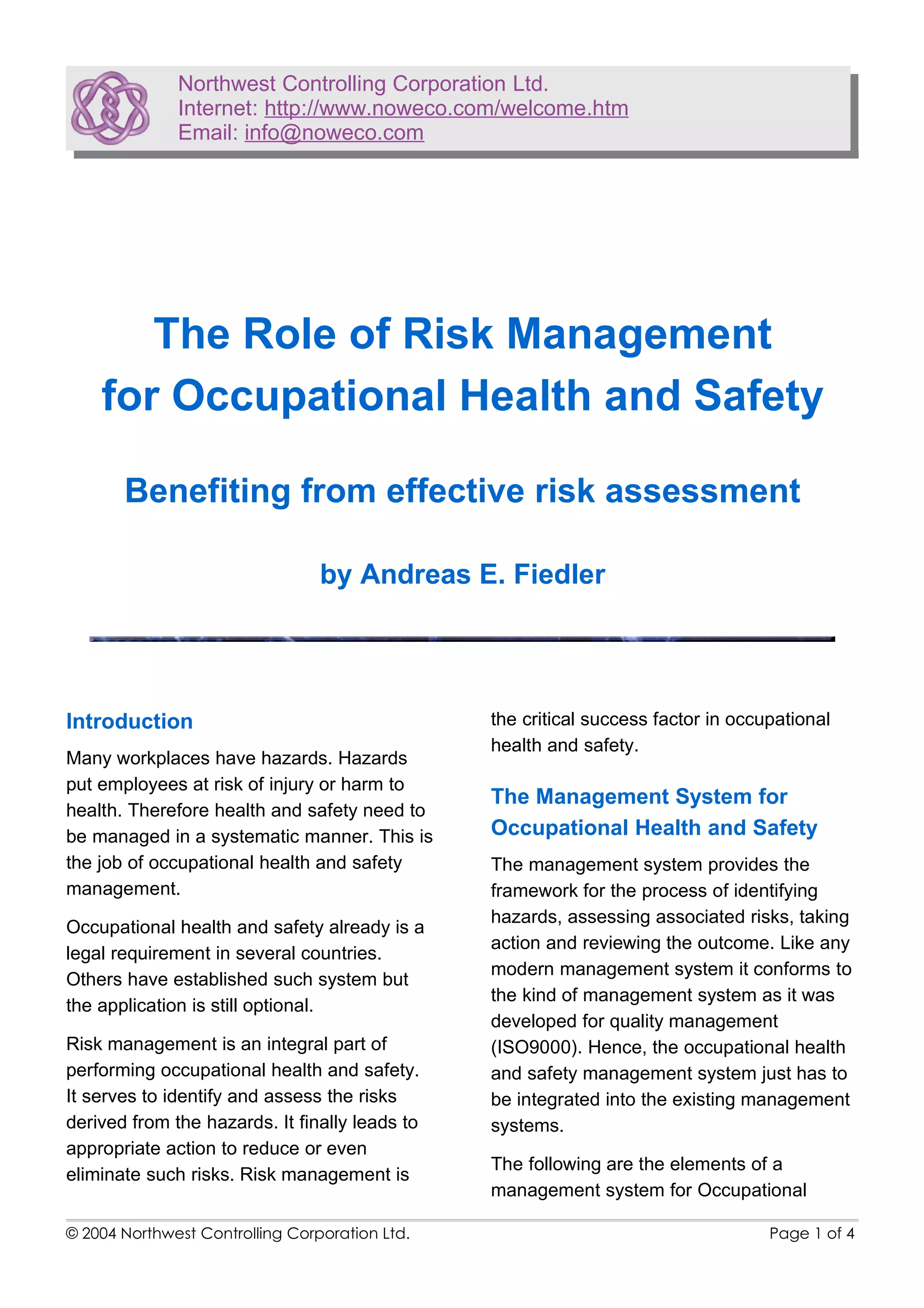 Risk management osh | PDF