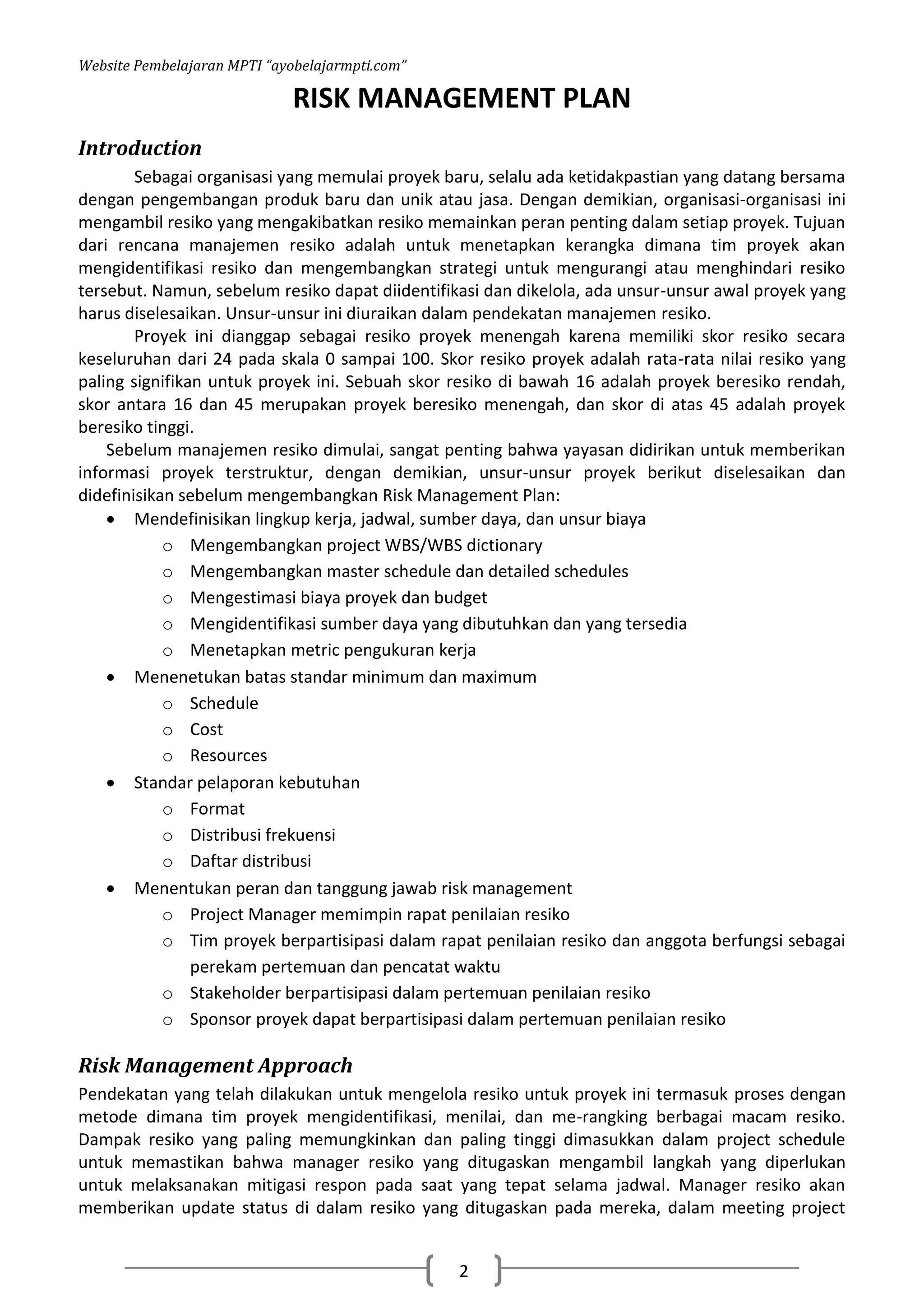 PM Risk management plan | DOC