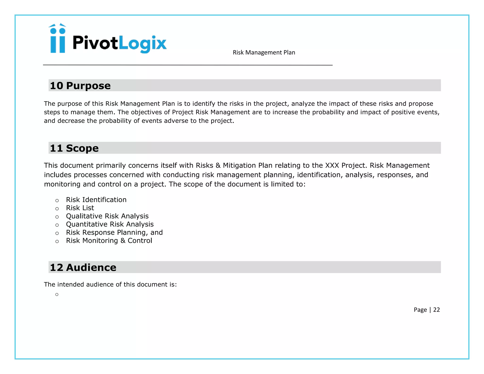 PMP - Risk Management plan & template | PDF