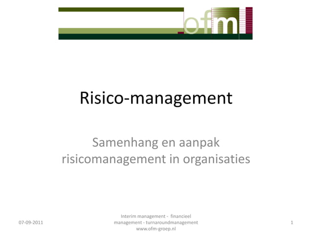 Riskmanagement Samenhang En Aanpak Risicomanagement Wbc N Lv2 | PPT