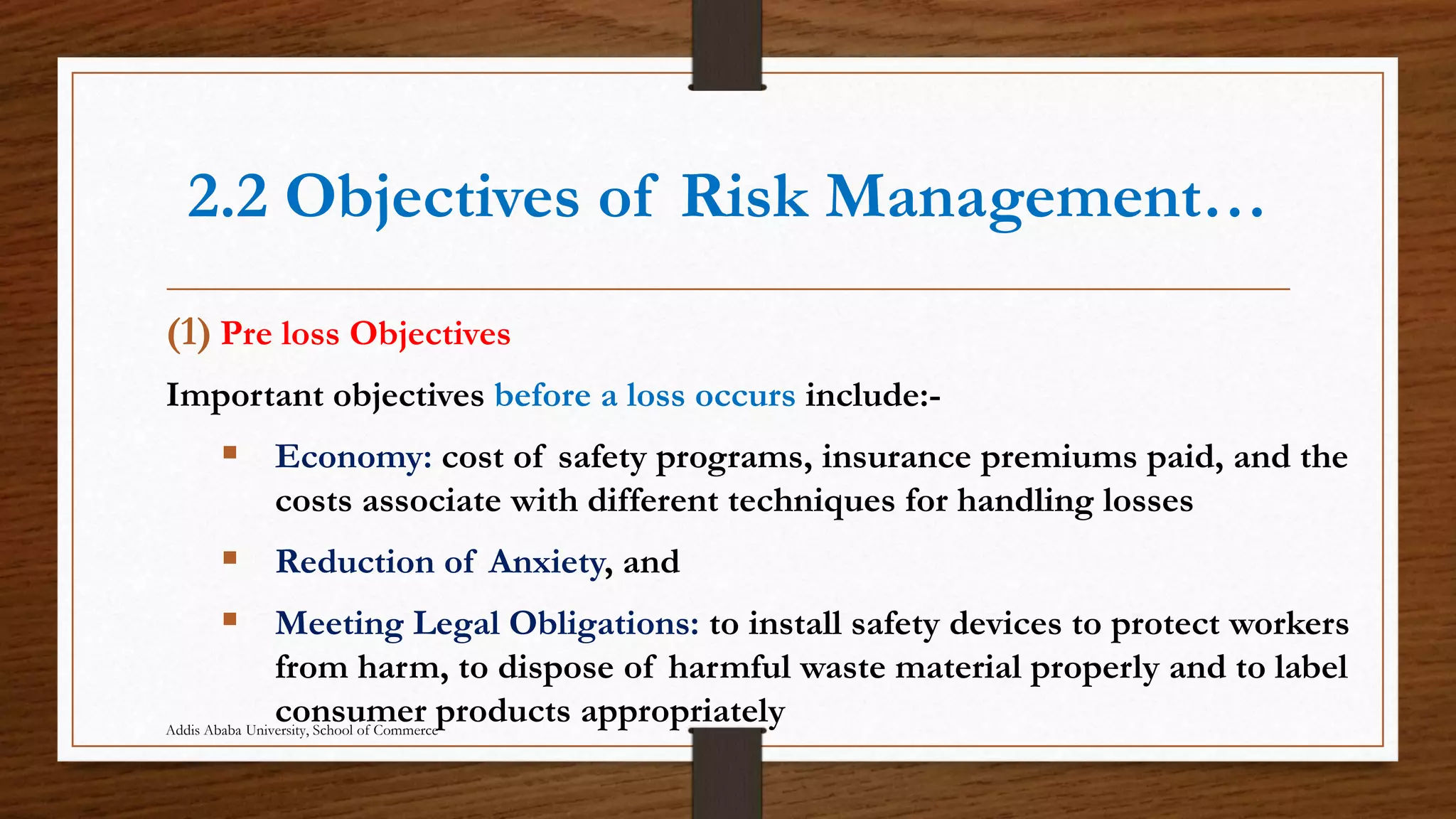 Risk managment and Insurance chap1-3 Addis Ababa University School of ...