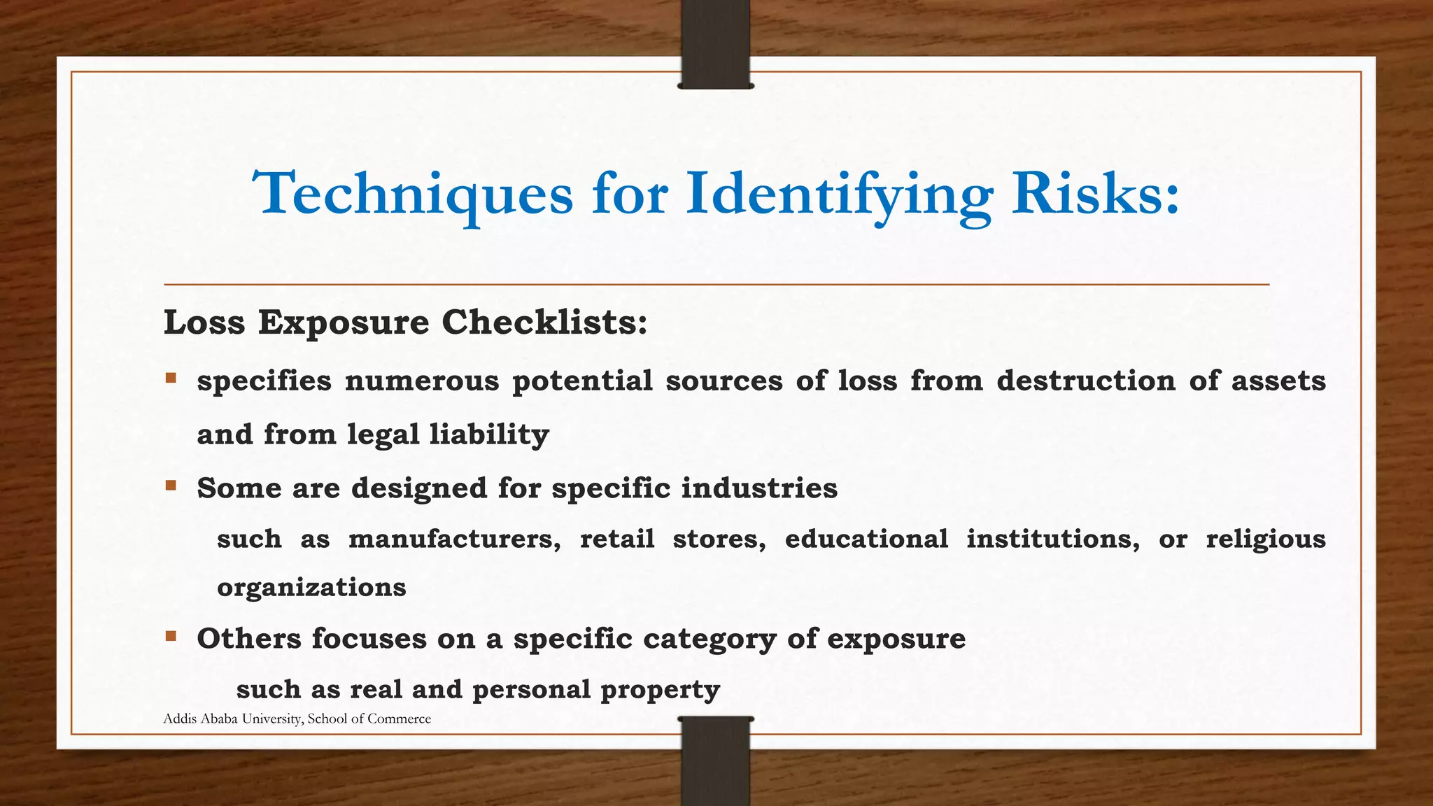 Risk managment and Insurance chap1-3 Addis Ababa University School of ...