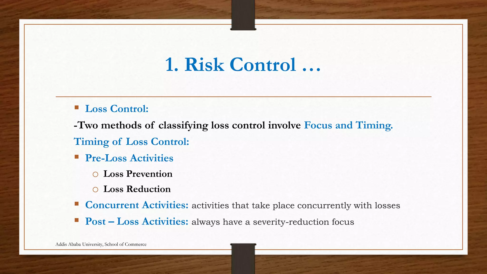 Risk managment and Insurance chap1-3 Addis Ababa University School of ...