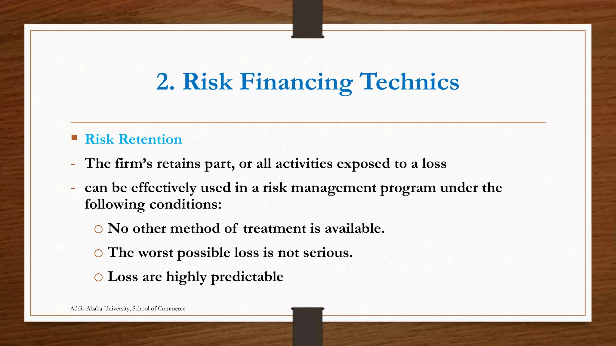 Risk managment and Insurance chap1-3 Addis Ababa University School of ...