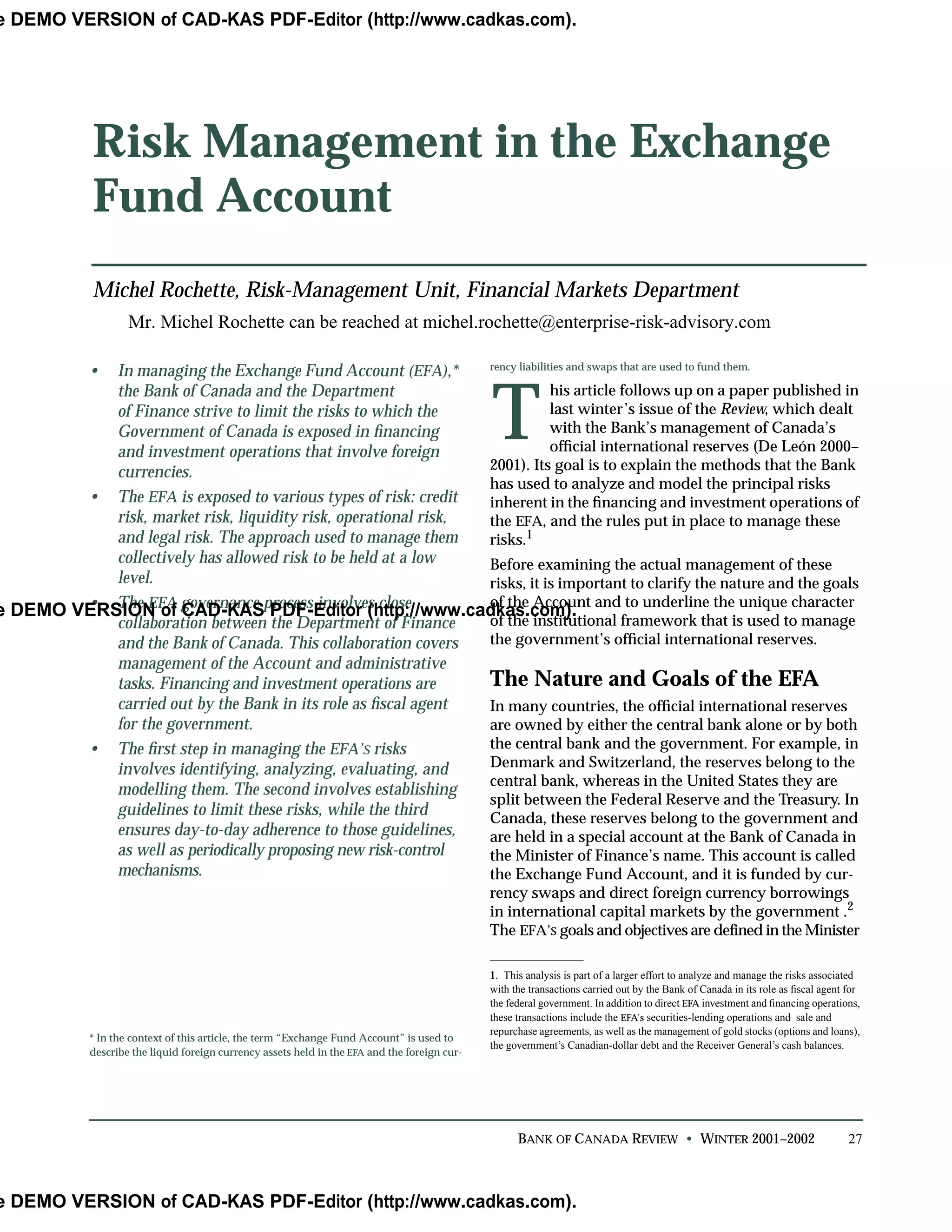 RISK MANAGEMENT OF FX RESERVES | PDF