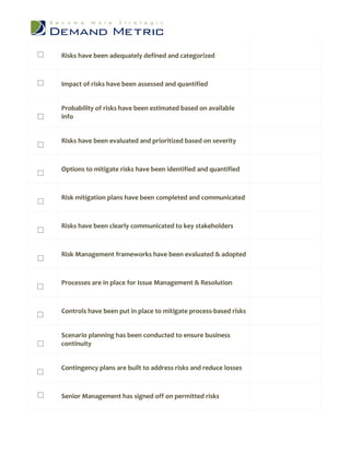 Risk Mitigation Checklist | DOC | Business | Business and Finance