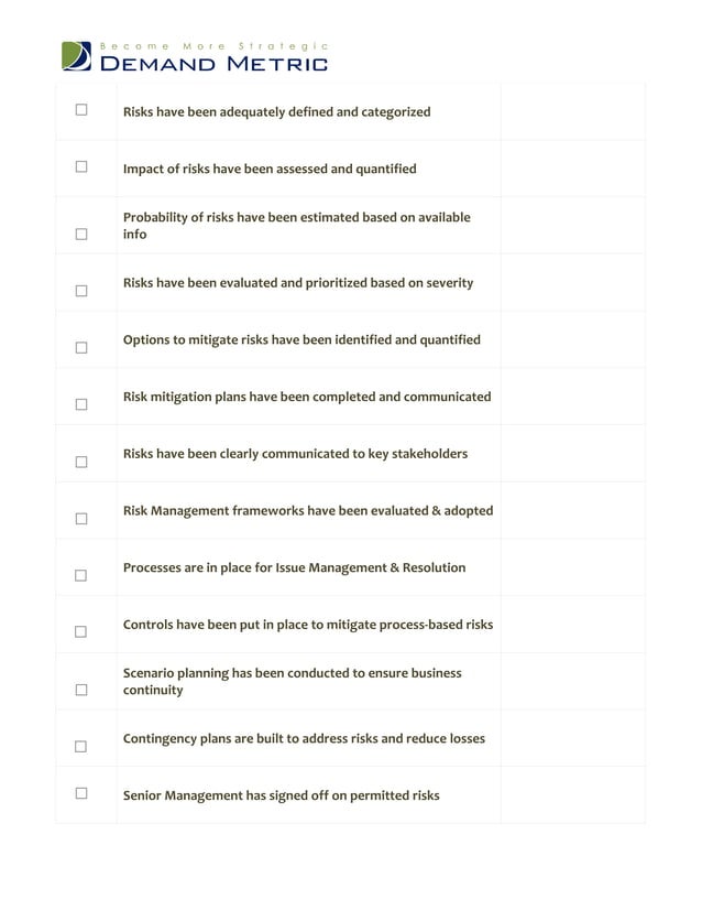 Risk Mitigation Checklist | DOC | Business | Business and Finance