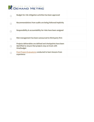 Risk Mitigation Checklist | DOC | Business | Business and Finance