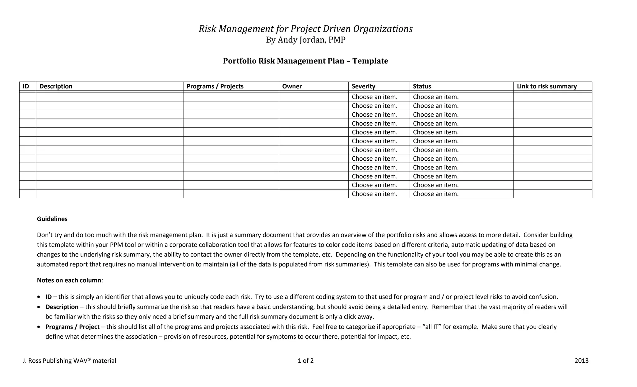 Risk Analysis Checklist and Templates for Managers | PPT