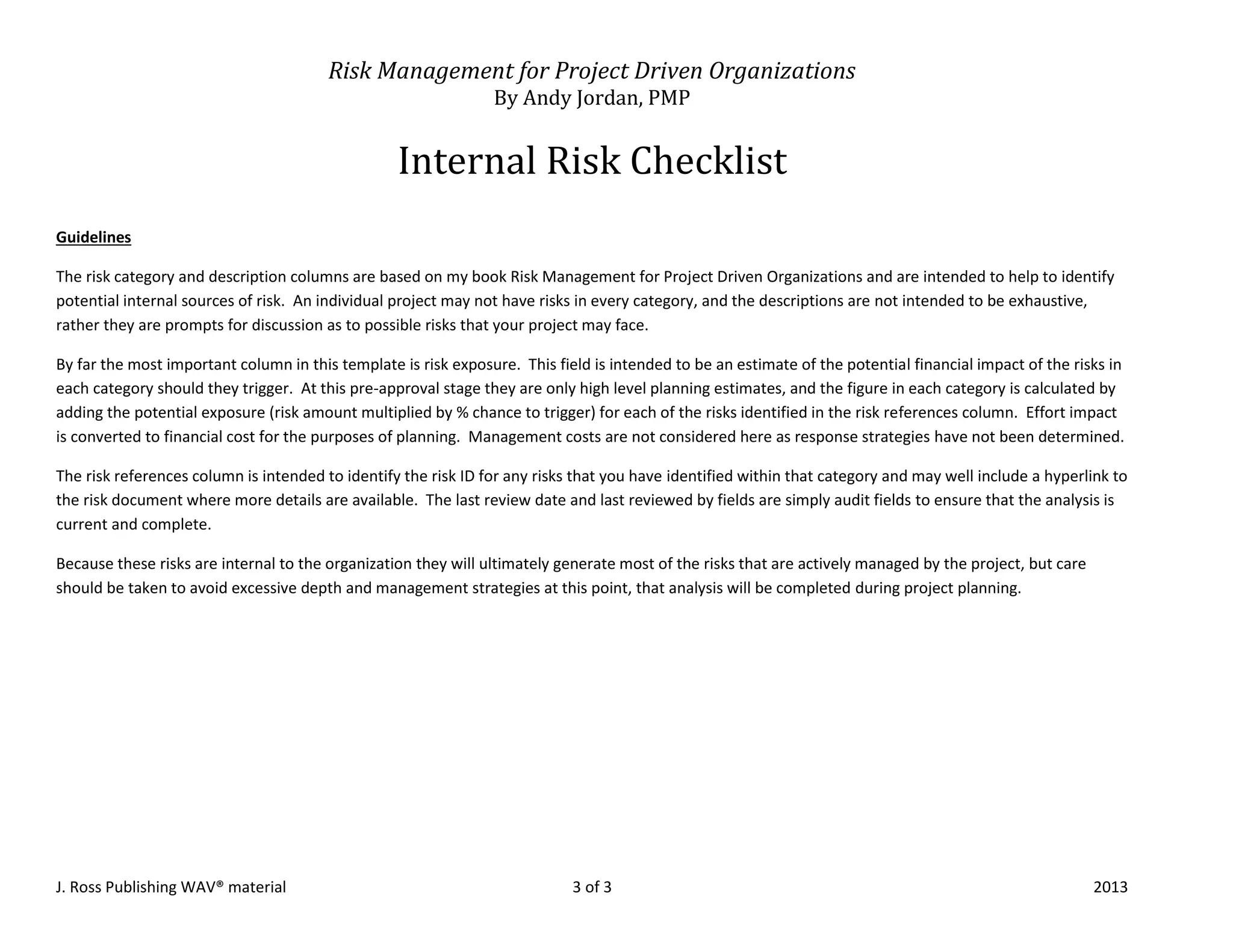 Risk Analysis Checklist and Templates for Managers | PPT