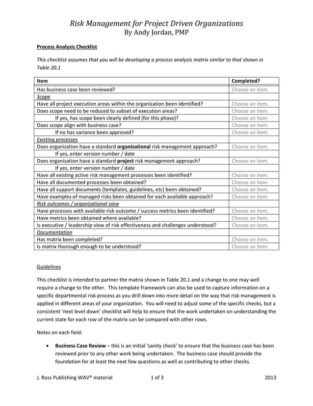 Risk Analysis Checklist and Templates for Managers | PPT