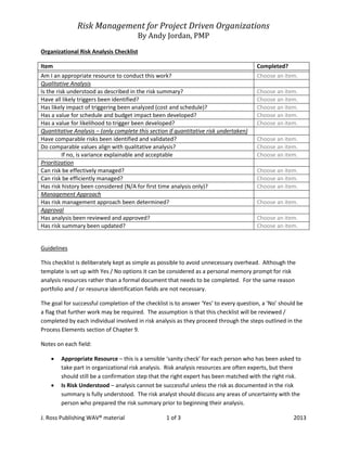Risk Analysis Checklist and Templates for Managers | PPT
