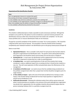 Risk Analysis Checklist and Templates for Managers | PPT