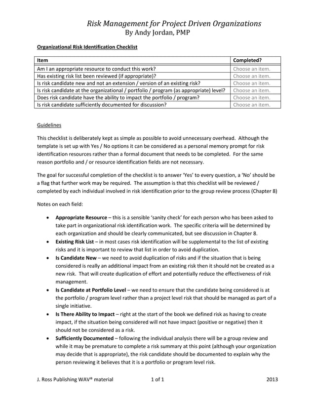 Risk Analysis Checklist and Templates for Managers | PPT