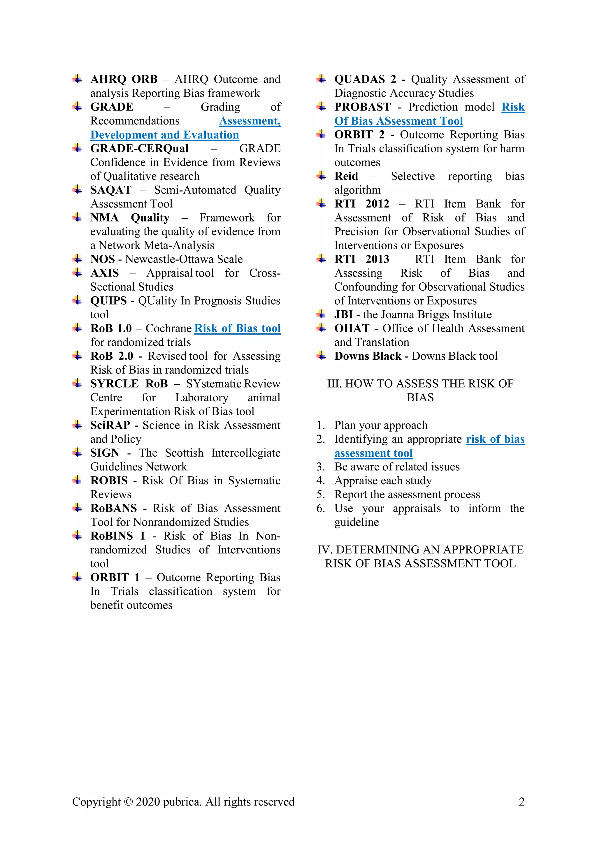 Risk of bias assessment and different tools used to assess systematic ...