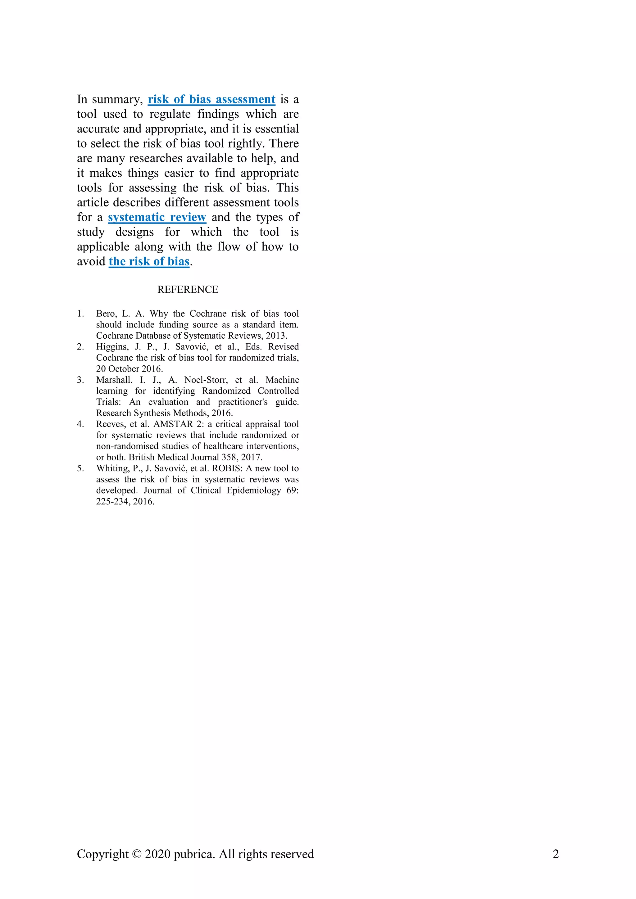 Risk of bias assessment and different tools used to assess systematic ...