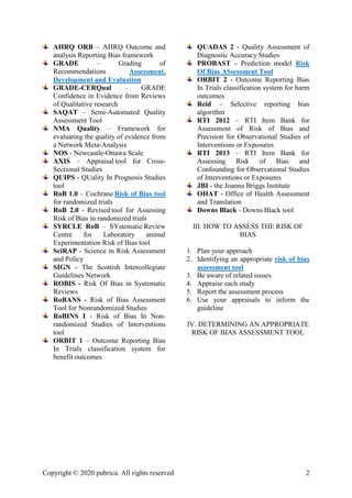 Risk of bias assessment and different tools used to assess systematic ...