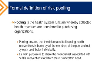 Health Financing Functions: Risk Pooling | PDF