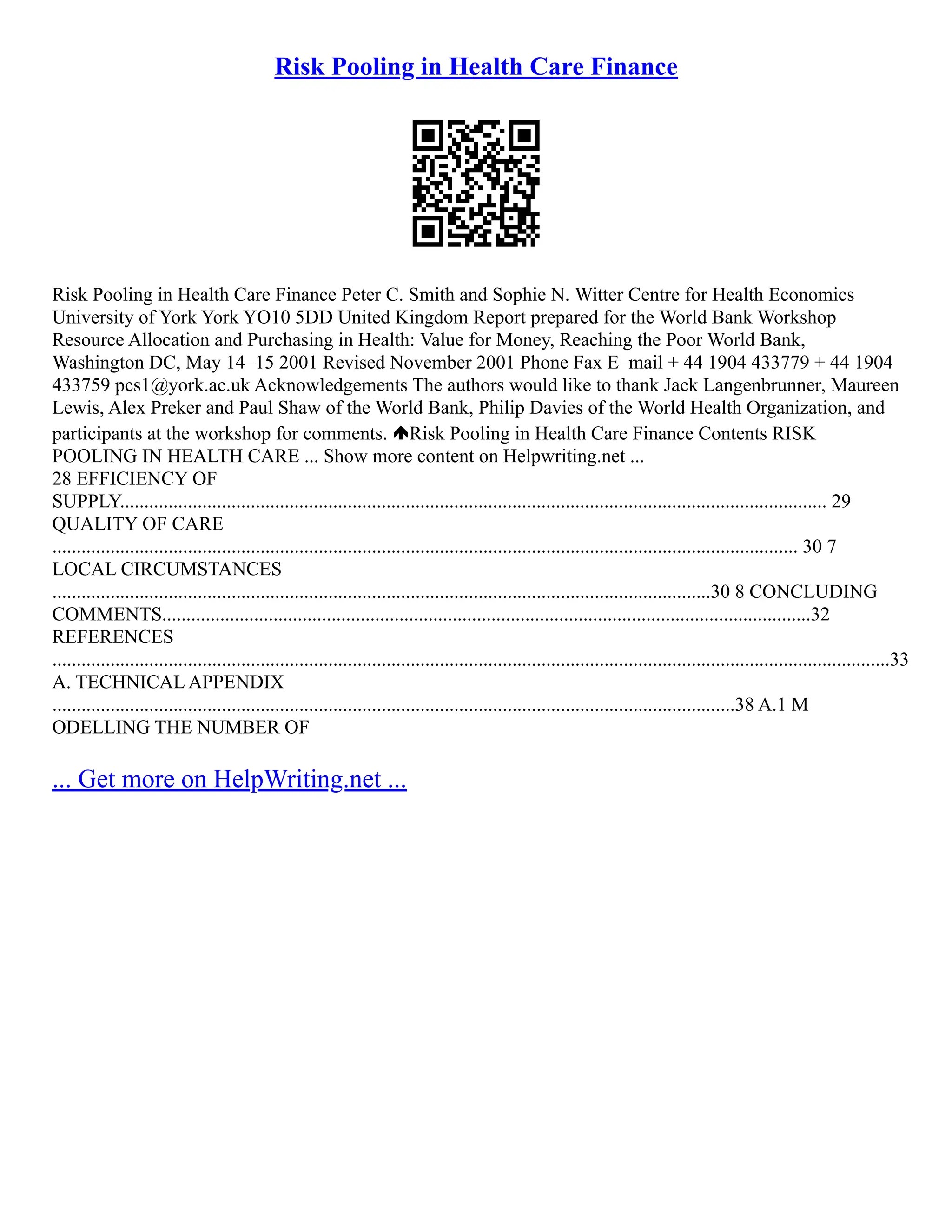 Risk Pooling In Health Care Finance | PDF | Healthcare Industry ...