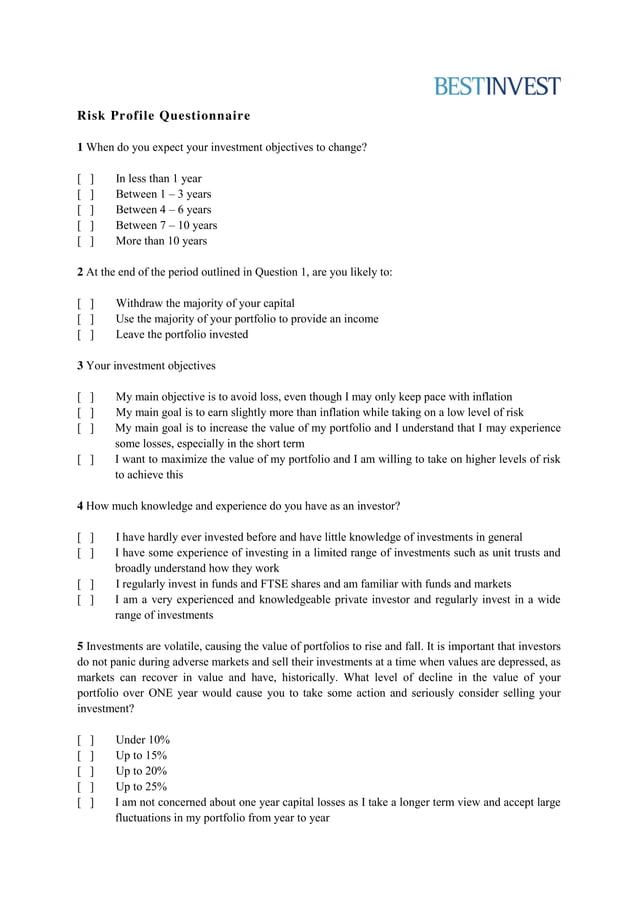 Risk profile questionnaire 9 | PDF