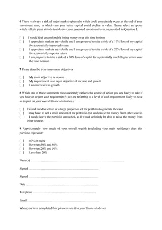 Risk profile questionnaire 9 | PDF