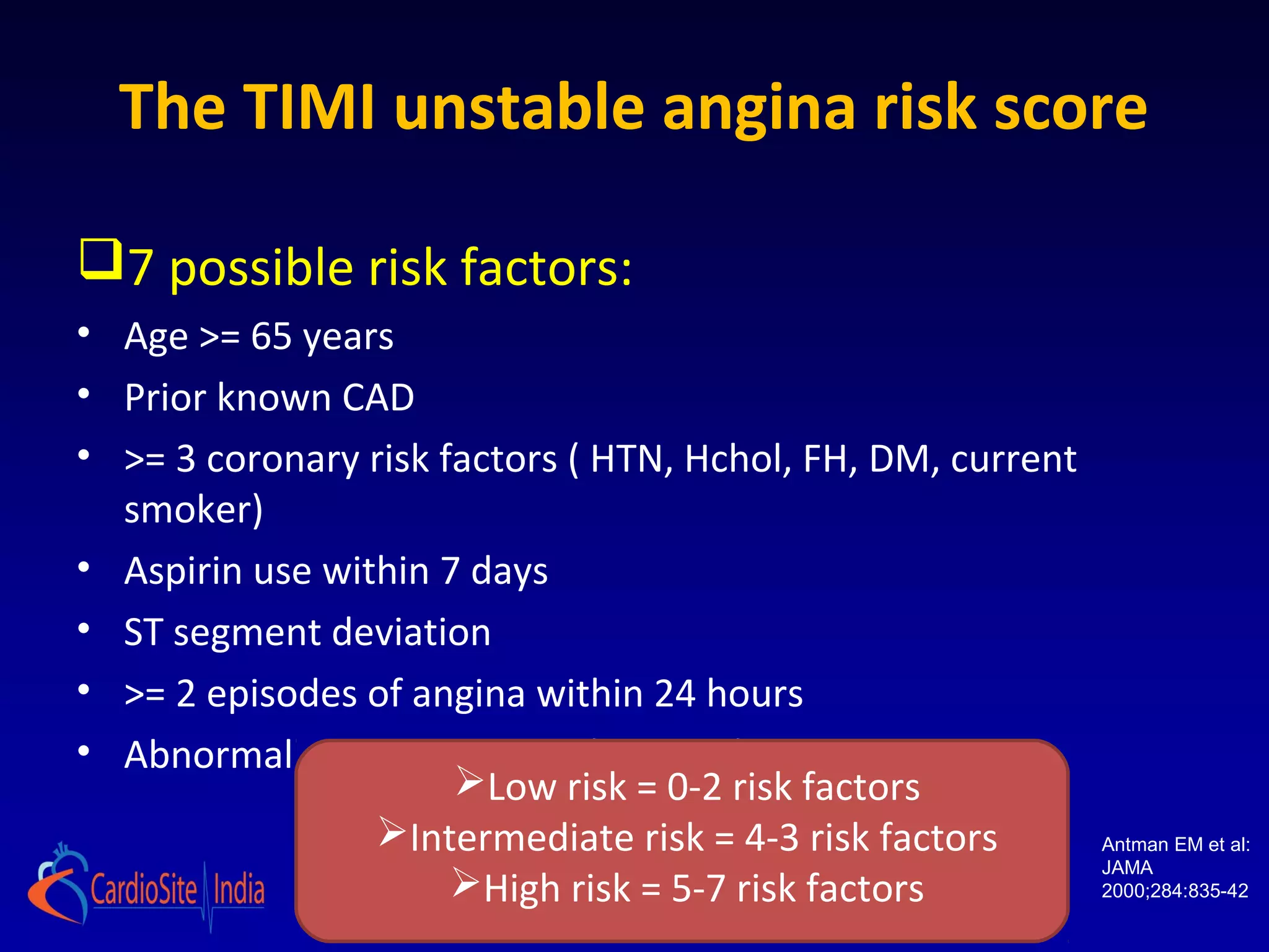 Risk stratification in UA and NSTEMI: Why and How? | PPT