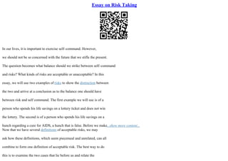 Risk Taking Behaviors | PDF