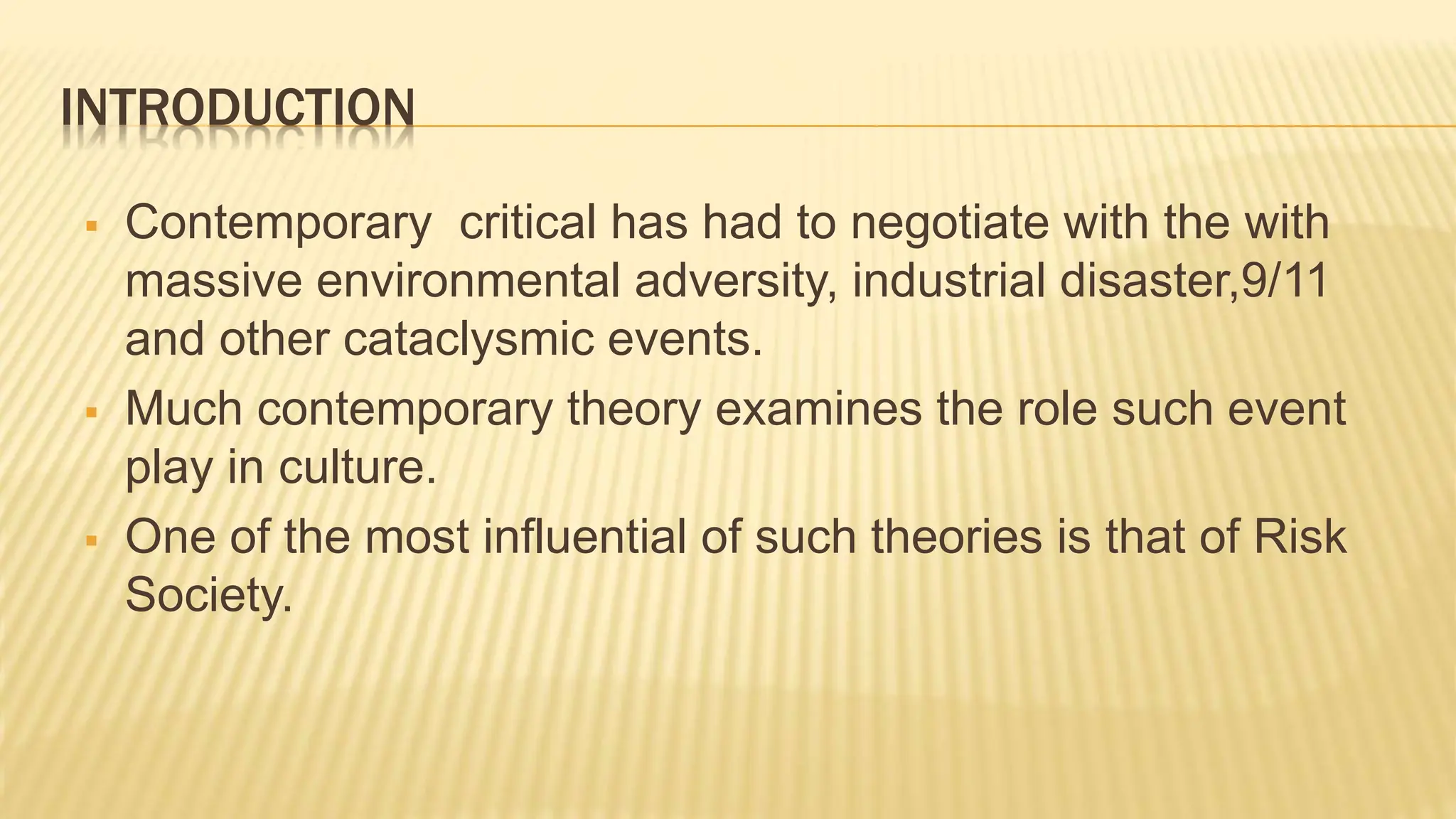 Ulrich Beck Theory of Risky World (technoculture & risk) | PPTX