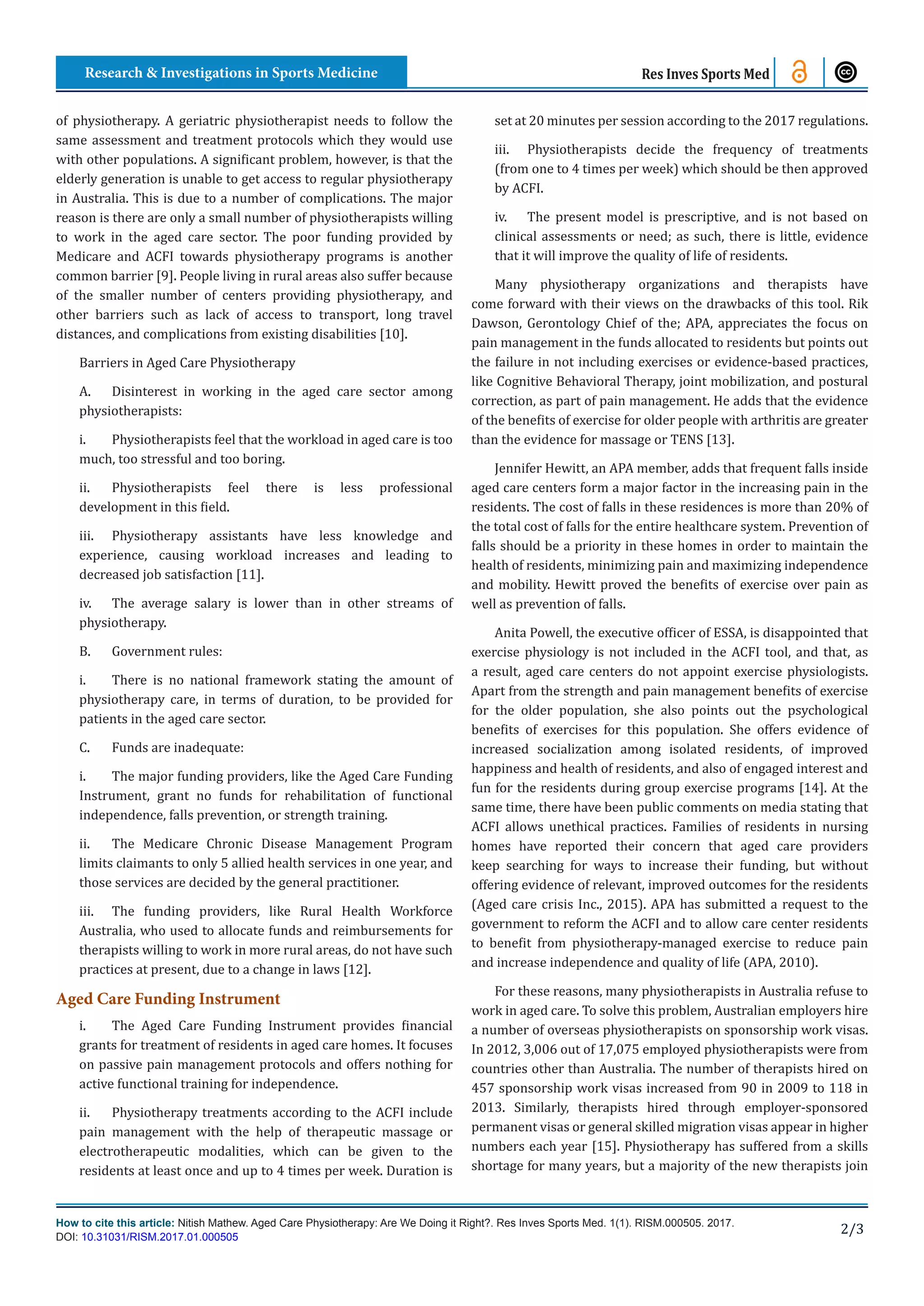 Aged Care Physiotherapy: Are We Doing it Right?-Crimson Publishers | PDF