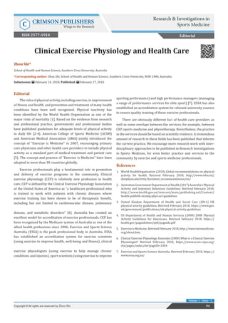 Clinical Exercise Physiology and Health Care_ Crimson Publishers | PDF | Physical Therapy | Wellness