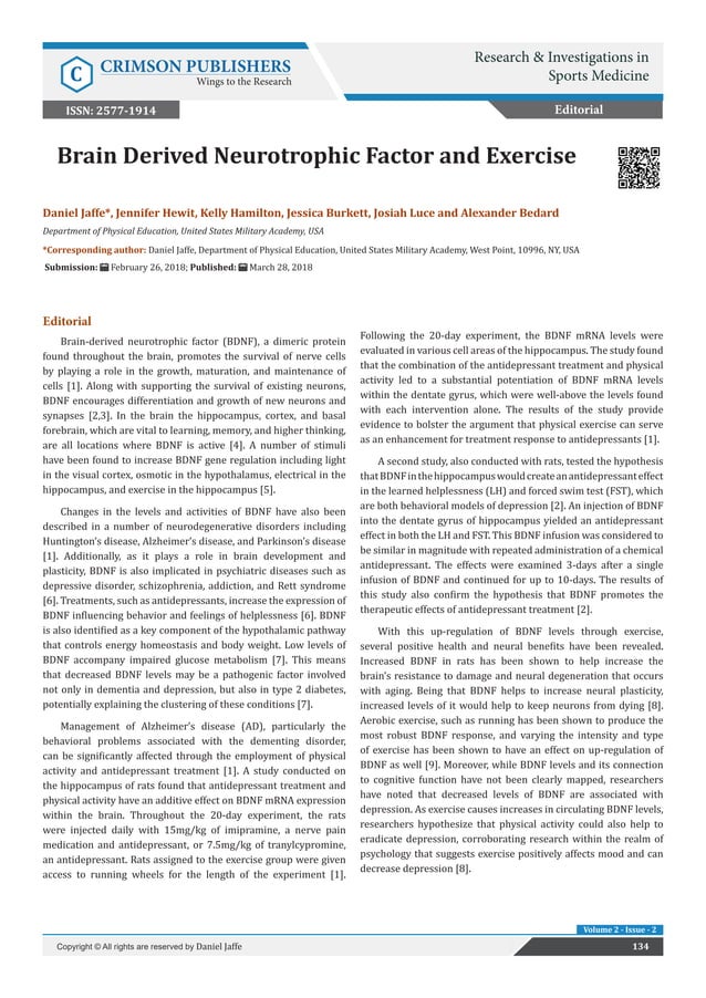 Brain Derived Neurotrophic Factor And Exercise Crimson Publishers Pdf